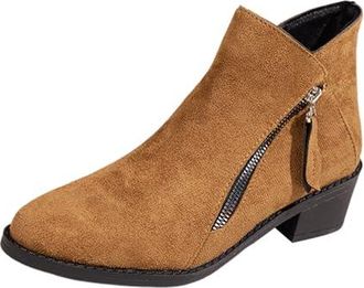 BDBD Bottines pour femme avec talon bloc - Bottes de cowboy &agrave; enfiler - Fermeture &eacute;clair - Bottes western r&eacute;tro - Bottines de transition &eacute;l&eacute;gantes - Bottes