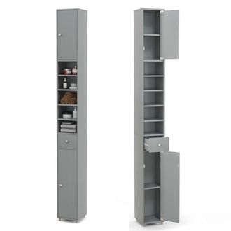 Giantex Colonne Salle de Bain Haute, Petit Meuble de Rangement Salle de Bain, 2 Portes, 1 Tiroir, &Eacute;tag&egrave;re R&eacute;glable, Meuble Rangement pour Toilette, Salon, Bur