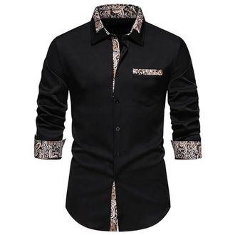 Generic Chemise d&eacute;contract&eacute;e &agrave; manches longues pour homme - Cardigan - Col blanc, Noir, XXL