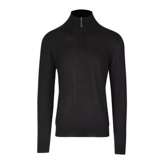 Fedeli Seiden- und Kaschmir-Pullover mit halbem Rei&szlig;verschluss - - Knitwear - Herren - Schwarzk - 2XL
