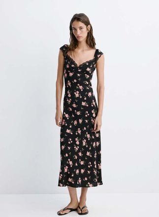 Mango Blumenkleid mit Spitzen-Detail schwarz - Damen - XS - MANGO