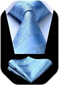 Hisdern hommes cravate floral mouchoir fete de mariage classique cravate & poche set (Bleu clair)
