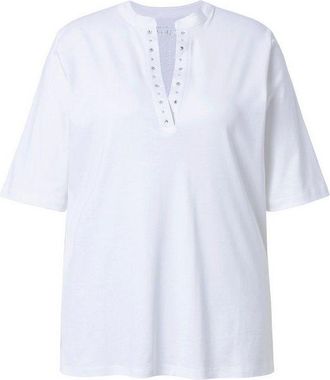 Ulla Popken T-Shirt T-Shirt Ziersteine Stehkragen Halbarm Pima Cotton