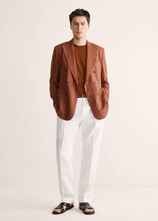 Mango Veste crois&eacute;e slim fit en m&eacute;lange de lin rouge-orang&eacute; - Homme - 48 - MANGO MAN