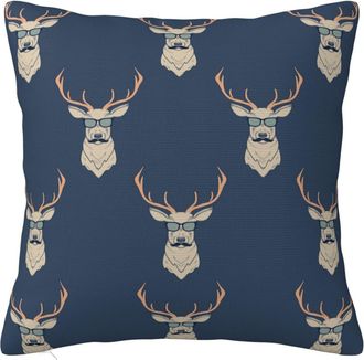 Generic Throw Kissenbez&uuml;ge 45X45Cm Lustige Hirsch Brille Schnurrb&auml;rte Kissenh&uuml;lle Retro Dekorativen Zierkissenbez&uuml;ge F&uuml;r Bed, Garten, Schlafzimmer