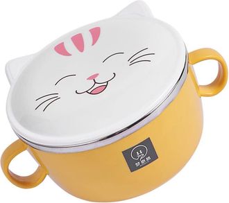 BESTONZON Instant Nudelschalen mit Deckel Cartoon Katze Nudelschale Japanische Ramen Bowl Edelstahl Suppe Schüssel Getreideschüssel Pasta Schüssel Für Weihnacht