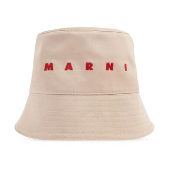 Marni Homme, Accessoires, Beige, Taille: M Chapeau avec Logo Brod&eacute;