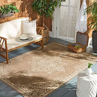 Safavieh Medaillon Teppich für Drinnen & Draussen - Beachhouse Collection, Kurzer Flor, Creme und Beige, 160 X 229 cm