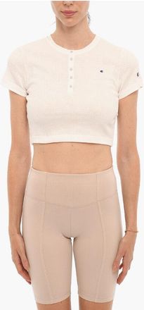 Champion Ribbed Crew-neck Cropped T-Shirt with Front Buttoning size L