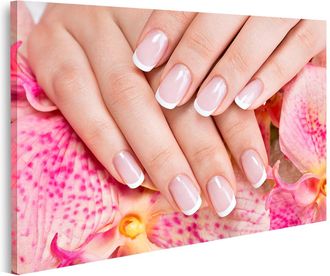 Islandburner Bild auf Leinwand Hände Mit Französischem Maniküre Design Und Rosa Orchideen Bilder Wandbilder Poster