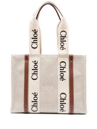 Chlo&eacute; sac cabas Woody &agrave; logo imprim&eacute; - Tons neutres
