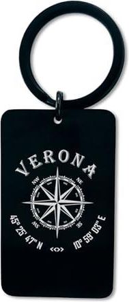 Generic Porte-clés avec pendentif en acier gravé Verona Italy Coordonnates Travel City, noir brillant, taille unique