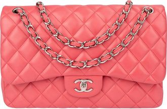 Chanel Crossbody Bags - Chanel Quilted Lambskin Palladium Jumbo Double Fla - Gr. unisize - in Gold - f&uuml;r Damen