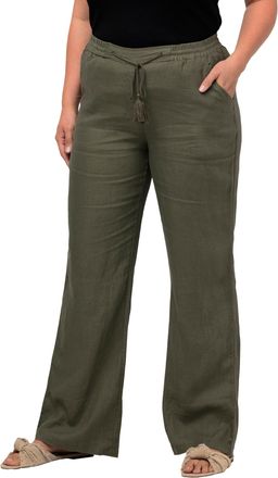Ulla Popken Damen große Größen Übergrößen Plus Size Leinenhose Mary, Elastikbund, weites, gerades Bein lodengrün 50 728590190-50