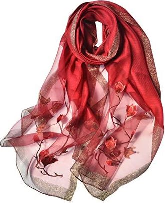 Feoya Femme Foulard Soie Brodée Longue Imprimée Châle Elégante Cadeau Noël