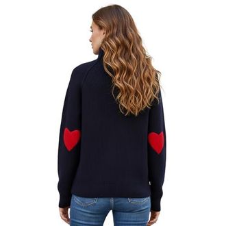 Chicwish aux Femmes Comfy Casual Coeur &agrave; Manches Longues Forme patch&eacute; Top en Maille Pull Large/X-Large Marine