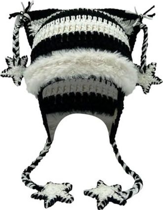 Generic Bonnet tricot&eacute; pour femme avec oreilles de chat et bandeau doubl&eacute; en peluche douce pour adultes activit&eacute;s dhiver en plein air bonnet chaud cache-oreil