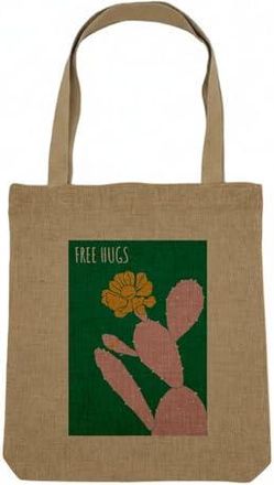 Fabulous Sac Shopping Tote Bag Aspect Lin - Free Hugs Cactus Minimaliste Illustration Original Design - Sac de Courses Toile Epaisse 360g Beige Naturel Cabas P