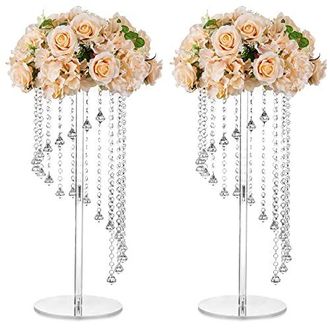 Nuptio Nuptio Vases &Agrave; Fleurs Centres Table Mariage 2 Pi&egrave;ces 60cm Haut Support Vase Acrylique pour D&eacute;corations Table Centre Table Cristal - Supports Fleurs G&eacute;