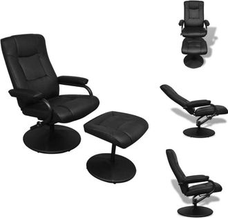 vidaXL TV-Sessel mit Fu&szlig;hocker Schwarz Kunstleder - Fernsehsessel - Ecksofa - Wohnzimmersofa - Ledercouch - Relaxsessel