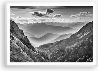 Arttor Poster Wei&szlig;rahmen Deko 100x70cm Schwarzwei&szlig; Landschaft Berge Wandposter Art Prints Wanddeko Bild Wand Kunstdruck Wandbilder Dekoration Wohnzimmer Schl