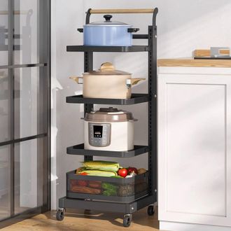 Generic K&uuml;chenregal-Organizer, Verstellbarer Metall-Aufbewahrungswagen, Snackregal mit Herausnehmbarem Tablett und Aufbewahrungskorb for Wohnzimmer, Esszimmer