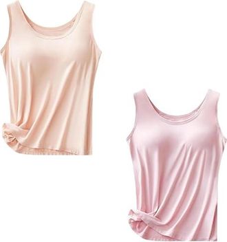 Generic D&eacute;bardeur &agrave; soutien-gorge int&eacute;gr&eacute; pour femme, soutien-gorge basique 2 en 1, camisole rembourr&eacute;e, sans manches, &eacute;paules larges, gilet slim pour le yoga