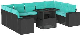 vidaXL 10-teiliges Gartensofa-Set mit Kissen, schwarzes Polyrattan vidaXL