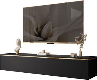 Lukmebel TV-Schrank Sideboard für Wohnzimmer Lowboard TV-Board Fernsehschrank - Fernsehtisch RTV-Schrank Hängend - 180x40x32 - Schwarz Matt Gold - Aurora