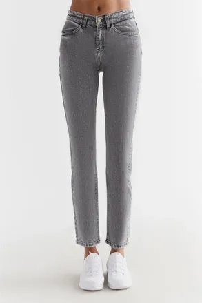 Evermind Damen vegan Jeans Straight Iron Gray