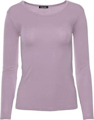 Easy Young Fashion T-shirt &agrave; la mode pour femmes - Manches longues - Col rond - Violet - 40