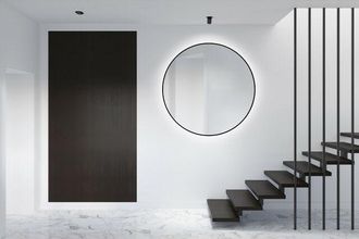 Talos Black Oros Light Spiegel - rund, 120 cm - runder Wandspiegel in matt schwarz - Wandspiegel mit led - Badspiegel rund mit hochwertigen Aluminiumrahmen