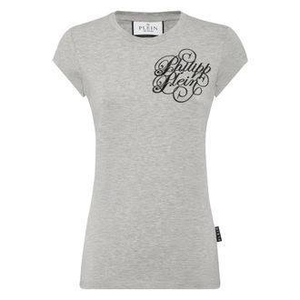 Philipp Plein Femme, Tops, Gris, Taille: 38 FR Modal Pure Fit T-Shirt Signature