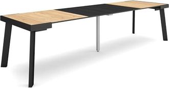 Skraut Home | Ausziehbarertisch | Multifunktionaler ausziehbarer | 300 | F&uuml;r 14 G&auml;ste | H&ouml;lzerne Beine | Moderner Stil | Eiche Schwarz