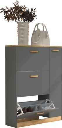 VCM Holz Regal Kipper Schuhregal Schuhschrank Schuhkipper 3 Klappen 1 Dreht&uuml;r Halom L