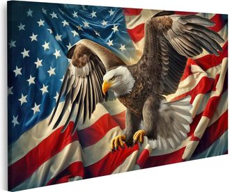 Islandburner Bild auf Leinwand Weißkopfseeadler vor der USA Flagge Bilder Wandbilder Poster