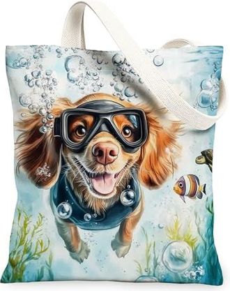 Generic Pop Art Beagle Sac fourre-tout en toile r&eacute;utilisable pour faire du shopping 33 x 38,1 cm, motif chiot nautique marin pour femme, animal de compagnie, 