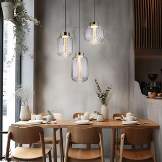 Globo Lighting Pendellampe Hängelampe Wohnzimmerleuchte led Rauchglas Esstischlampe h 150 cm