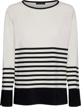 Elena Miro Femme, Pulls, Multicolore, Taille: 42 FR Maglia in misto viscosa girocollo, bordi neri e righe al fondo