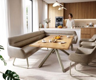 DELIFE Esszimmerbank Taya-Flex 285x190 cm Mikrofaser Beige Vintage Kufengestell flach Effektfinish Titan Taschenfederkern Links, Eckb&auml;nke