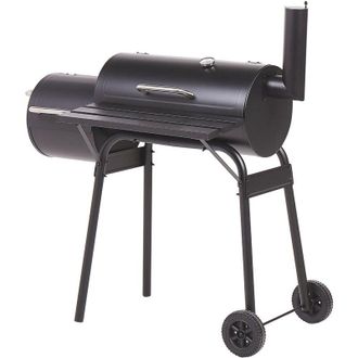 Beliani Beliani - Holzkohlegrill mit R&auml;ucherkammer Schwarz Smoker auf R&auml;dern mit Thermometer Deckel Garten bbq