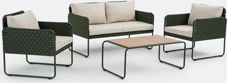 La Redoute Interieurs Salon De Jardin En M&eacute;tal Acier Corde Tress&eacute;e Et Eucalyptus 4 Pi&egrave;ces Seyna