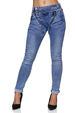Elara Jeans Femmes Pantalon Baggy Boutons Chunkyrayan C613MK Bleu 44/2XL