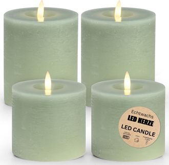 Matches 21 LED Stumpenkerzen 4er Set aus Echtwachs mit Timerfunktion inkl. Fernbedienung - Kerzen realistisch flackernde Flamme warmweiß Ø 10 cm - Elektrische Wa