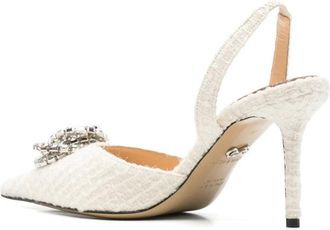 Mach & Mach Crystal-Embellished Tweed Heel - White