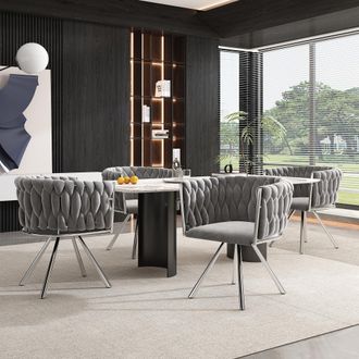 Merax Drehstuhl 4er Set, Moderne Armlehnstuhl aus Samt, Esszimmerstuhl Drehbar mit Metallbeinen, f&uuml;r Esszimmer, Wohnzimmer, Schlafzimmer, Grau und Silber