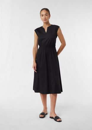 Comma Midikleid Kleid Midikleid aus Popeline mit V-Ausschnitt und Elastikbund