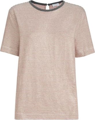 Brunello Cucinelli Femme, Tops, Multicolore, Taille: 40 FR T-Shirt Ray&eacute; en Lin