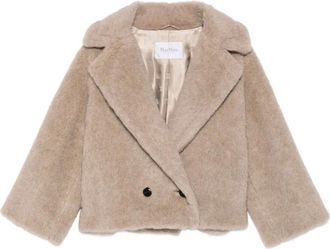 Max Mara Femme, Vestes, Beige, Taille: 38 FR Manteau en tissu Teddy alpaga et cachemire