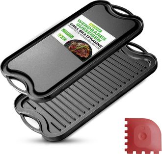 Nutrichef NutriChef Grillplatte Gusseisen - 50,7x25,7 cm | Grillplatte für Gasgrill & Induktion | Teppanyaki & BBQ geeignet | Antihaftbeschichtet | Für Ofen, El